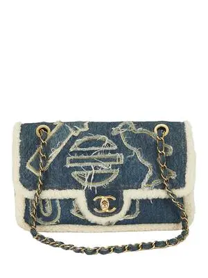 Chanel Denim & Shearling Paris-egypt Hieroglyph Flap Bag - Blue