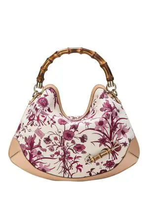GUCCI Pink Floral Canvas Peggy Hobo