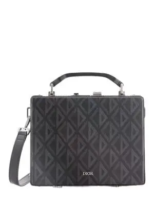 Dior Lock Convertible Briefcase Cd Diamond Coated Canvas Mini Business Bag - Black