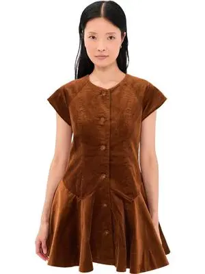 GANNI Corduroy Buttoned Mini Dress - Tortoise Shell