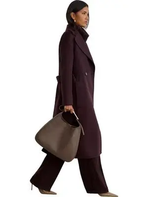 REISS Lucia Petite Wool-blend Double-breasted Blindseam Coat Grape