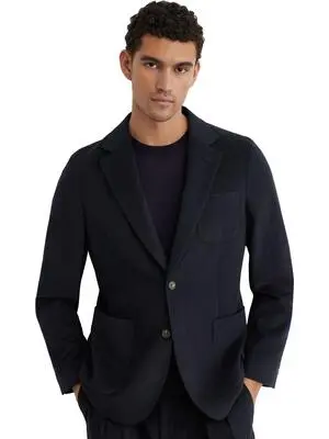 REISS Sb Collin Tailored Fit Wool-blend Flannel Single-breasted Suit Blazer - Navy