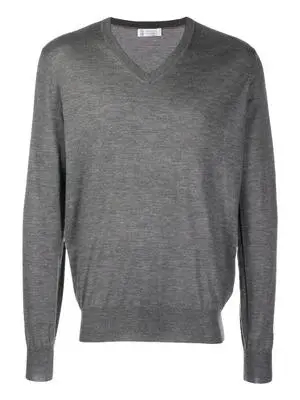 Brunello Cucinelli V-neck Knit Jumper - Gray