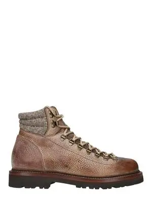 Brunello Cucinelli Leather Lace-up Hiker Boots - Beige