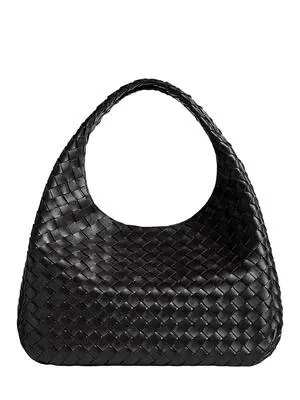 Bottega Veneta Large Leather Intrecciato Campana Shoulder Bag - Black