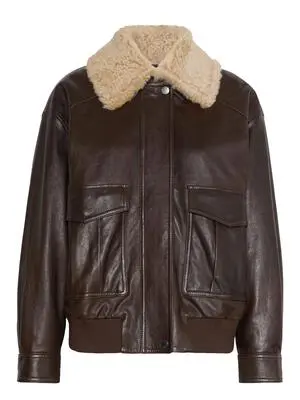 Max Mara Leather Fur-trim Jacket - Brown
