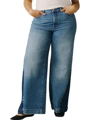 Warp + Weft Nce High Waist Wide Leg Jeans - Split Rinse