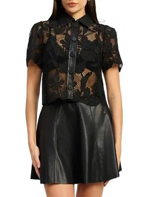 EN SAISON Aileen Lace Short Sleeve Shirt - Black
