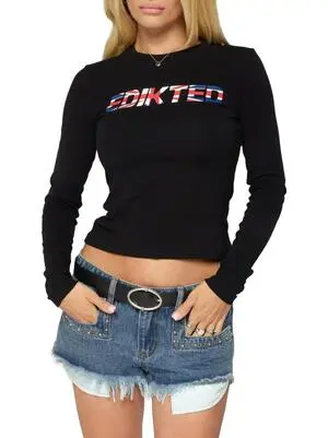 EDIKTED London Graphic Long Sleeve T-shirt - Black