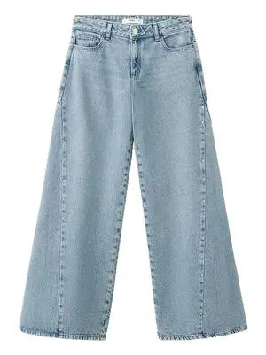Mango Studded Low Rise Wide Leg Jeans - Medium Blue
