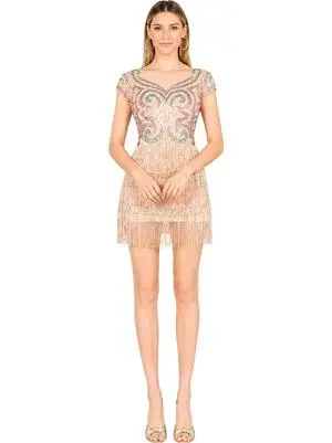 LARA NEW YORK Beaded Faux-wrap V-neck Bridal Gown - Blush/multi