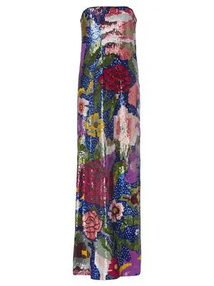 LA FUORI Là Fuori Florentine Garden Sequined Bustier Gown - Multicoloured