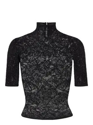 Gucci Embellished Silk-blend Lace Crop Top - Black