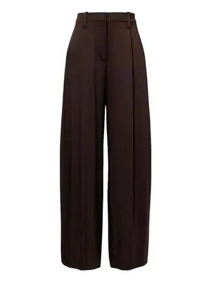 Brunello Cucinelli Monili Pleated Silk Wide-leg Pants - Brown