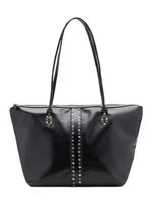 Mango Studded Faux Leather Tote - Black