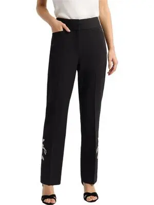TAHARI ASL Embellished Mid Rise Straight Leg Pants - Black