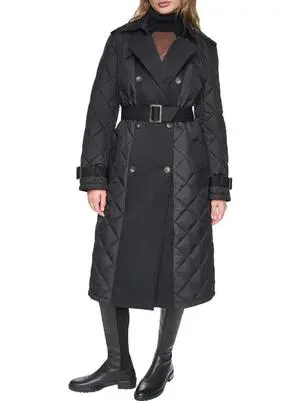 Dkny Quilted Double Breasted Trench Coat - Black