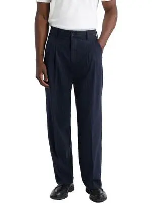CASUAL FRIDAY Grant Pinstripe Wide Leg Pleated Pants - Dark Navy