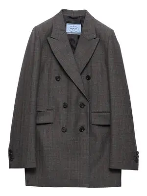 Prada Double-breasted Pinstriped Mouliné Wool Jacket - Brown