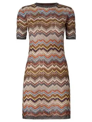 Missoni Zig Zag Mini Dress In Lamé Viscose - Multicoloured