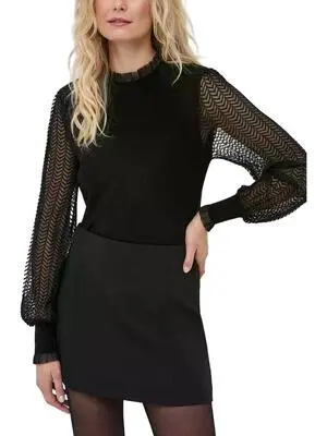 MORGAN Ruffled Long-sleeve Blouse - Black