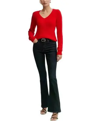 MORGAN V-neck Pointelle-knit Sweater - Red