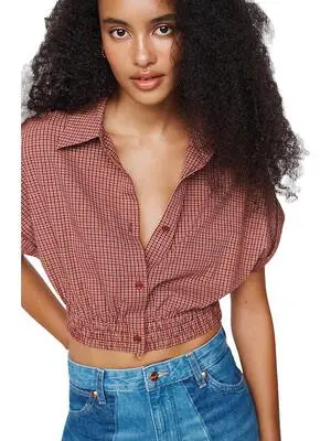 ELODIE Florence Cropped Shirt Top - Wine Multi