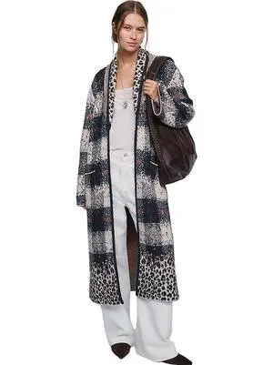 PILCRO Cotton Cashmere Blend Duster Cardigan - Neutral Pattern