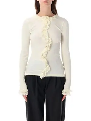 OPERASPORT Lace Trim Ribbed Long Sleeve Top - Bianco