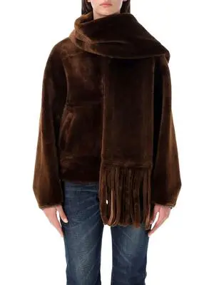 URBANCODE Faux Fur Scarf-detail Jacket - Marrone
