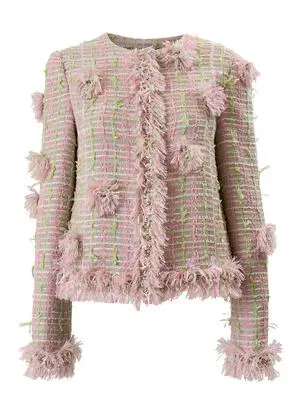 CAROLINA HERRERA Embellished Grid Multi Tweed Jacket