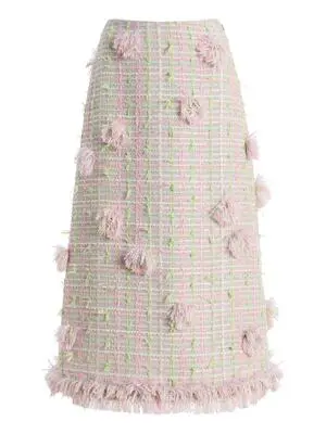 CAROLINA HERRERA Embellished Grid Multi Tweed Midi Skirt