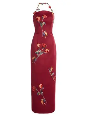 LEO LIN Exclusive Rayna Appliquéd Satin Maxi Dress - Red