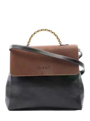 Loewe 2010-2026 Bicolor Leather Velazquez Twist Top Handle Bag Satchel - Black