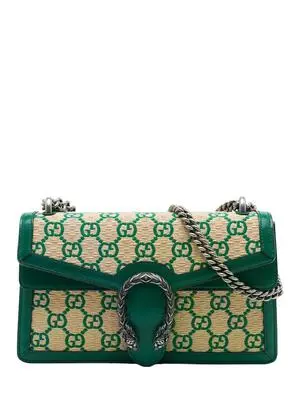 Gucci 2016-2026 Medium Gg Supreme Straw Effect Dionysus Shoulder Bag - Neutrals