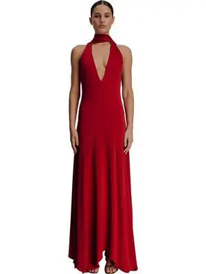 Meshki Juliet Slinky Maxi Dress With Scarf - Ruby Red