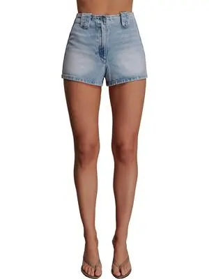 Meshki Erin Mid Rise Denim Shorts - Washed Light Blue
