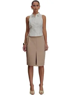Meshki Vera Twill Split Front Midi Skirt - Camel