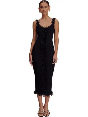 Meshki Shay Lace Ruffle Knit Midi Dress - Black