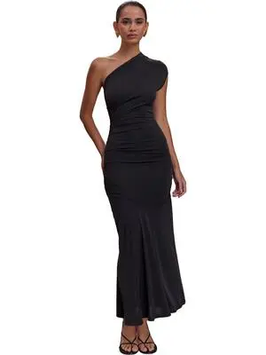 Meshki Chloe Peached Jersey One Shoulder Midi Dress Black