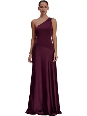 Meshki Lyla Asymmetrical Satin Maxi Dress - Plum
