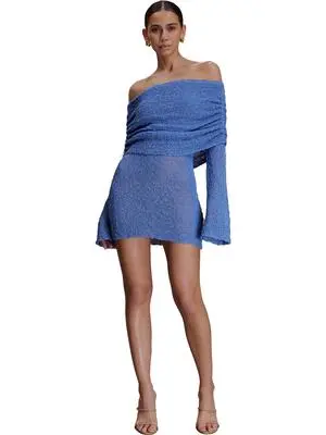 Meshki Marisol Off Shoulder Boucle Mini Dress - Periwinkle