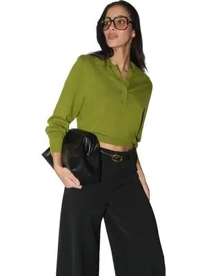 Meshki Logan Knit Top With Shoulder Pads - Olive