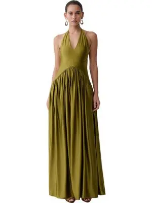 Meshki Cypress Halter Maxi Dress - Olive
