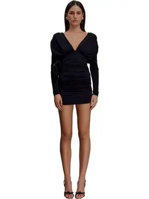 Meshki Hayden Long Sleeve Plunge Mini Dress - Black
