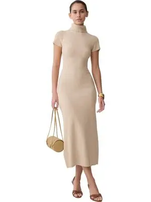 Meshki Goldie High Neck Knit Midi Dress - Camel