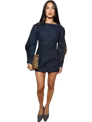 Meshki Cosmala Denim Long Sleeve Mini Dress - Indigo Blue