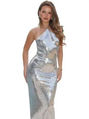 Meshki Baldwin Sequin Cut Out Maxi Dress - Silver