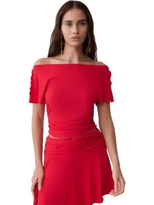 Meshki Talise Modal Flounce Short Sleeve Top - Red