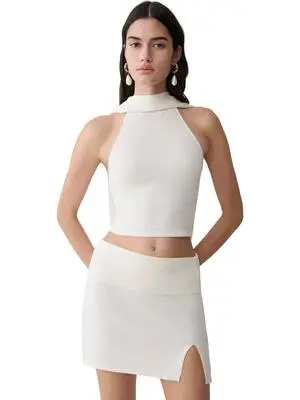 Meshki Misty Halter Backless Knit Top - Ivory